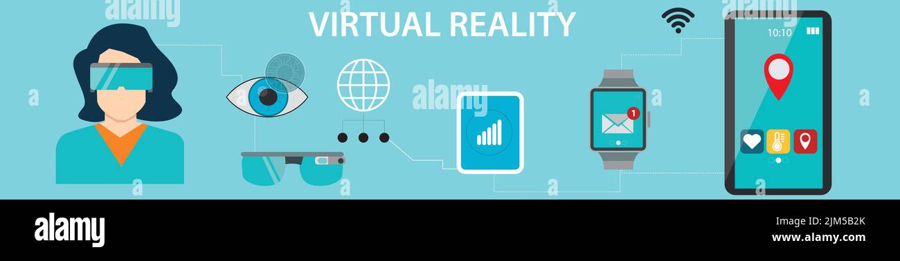 A vector illustration of a female in virtual reality glasses and ...