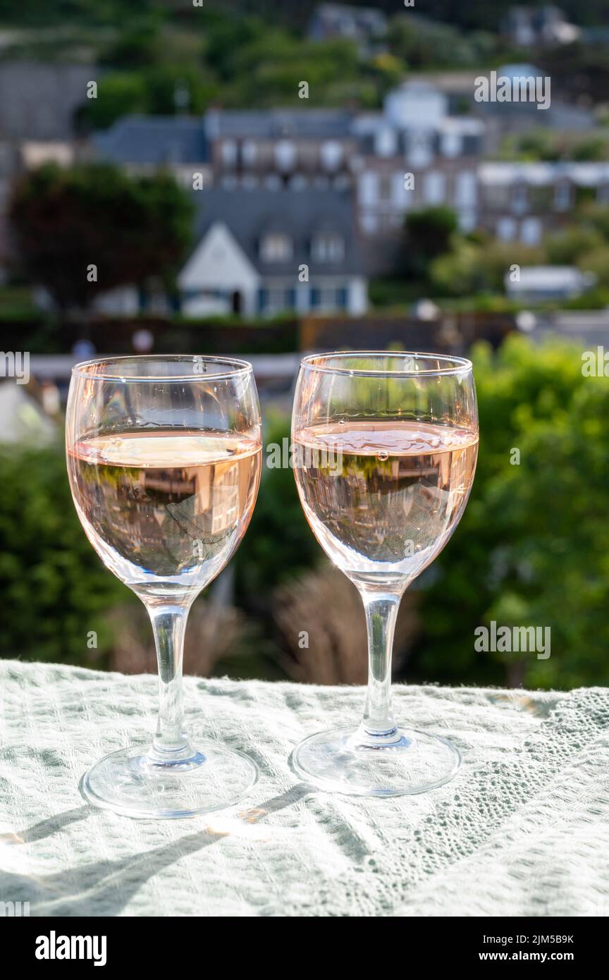 Two glasses with dry rose d'anjou wine from Loire valley, France Stock ...