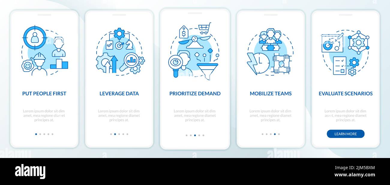 Supply chain priorities blue onboarding mobile app screen Stock Vector ...
