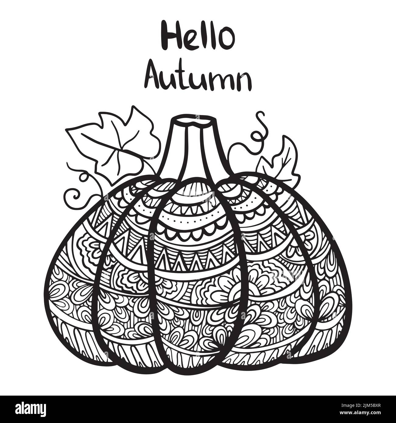 Vector hand drawn illustration of a pumpkin. Zen doodle and zen tangle ...