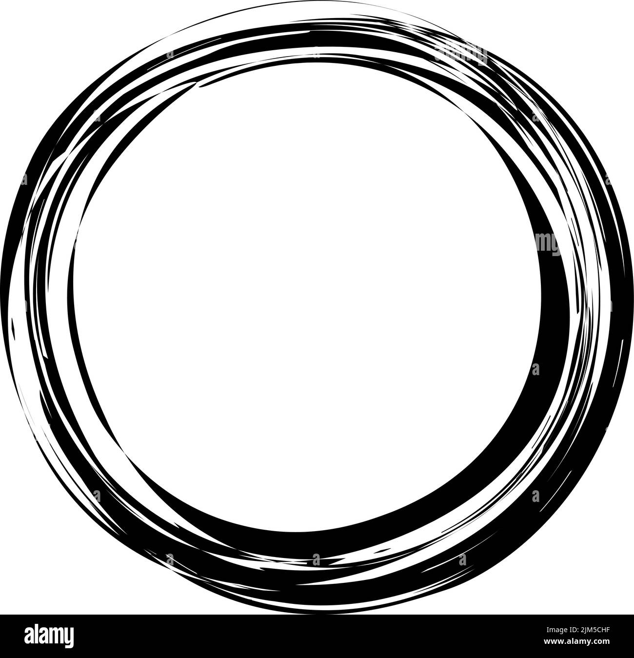 Grungy round scribble circle hand drawn with ink brush effect. Isolated ...