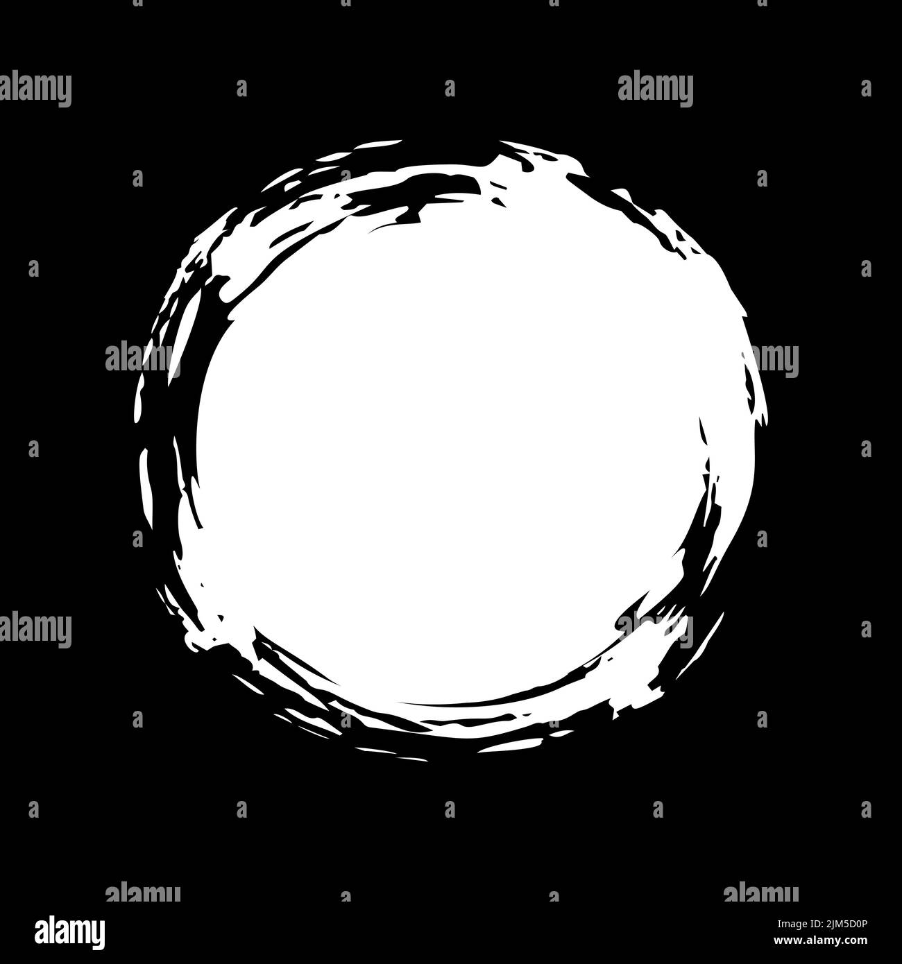 Hand painted grunge circle. White round blob hand drawn with ink brush ...