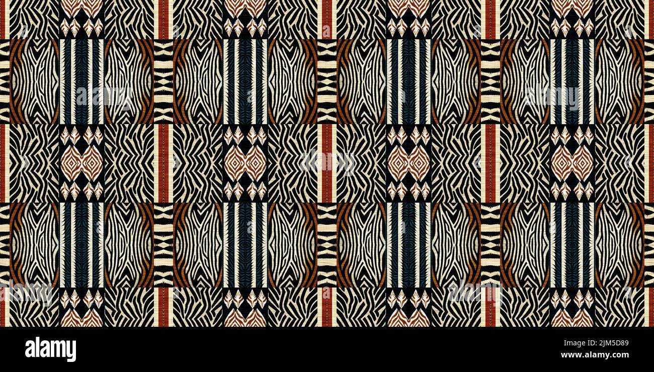 African kente cloth patchwork effect border pattern. Seamless geometric ...