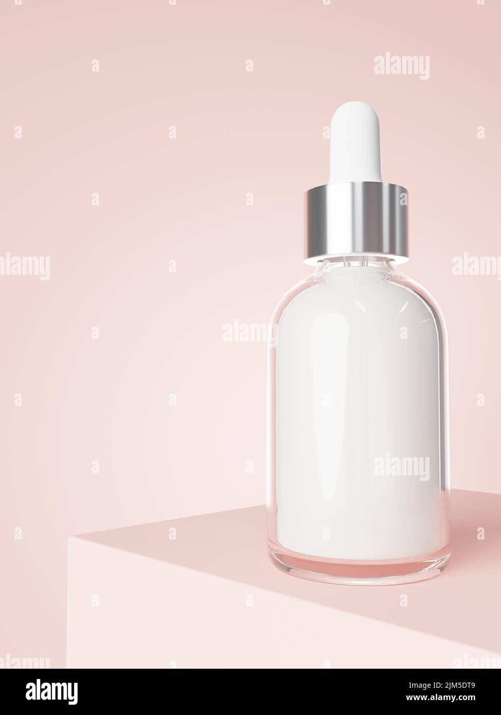 Cosmetic serum dropper bottle on podium with pastel pink background 3D ...