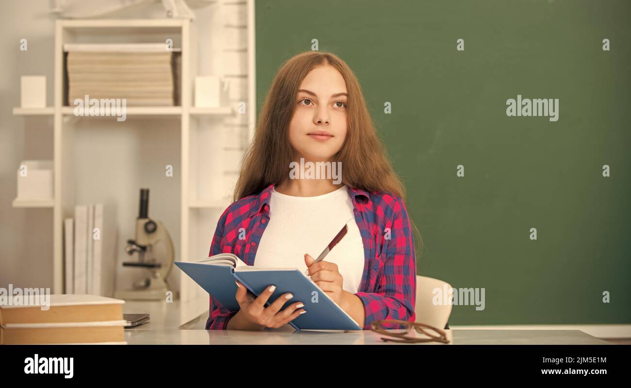 smart teen girl ready to study. kid do homework with book. teenager ...