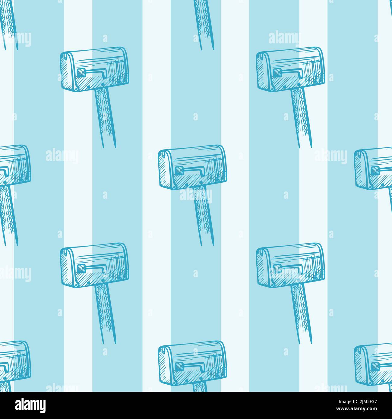 Mailbox engraved seamless pattern. Vintage letterbox in hand drawn ...