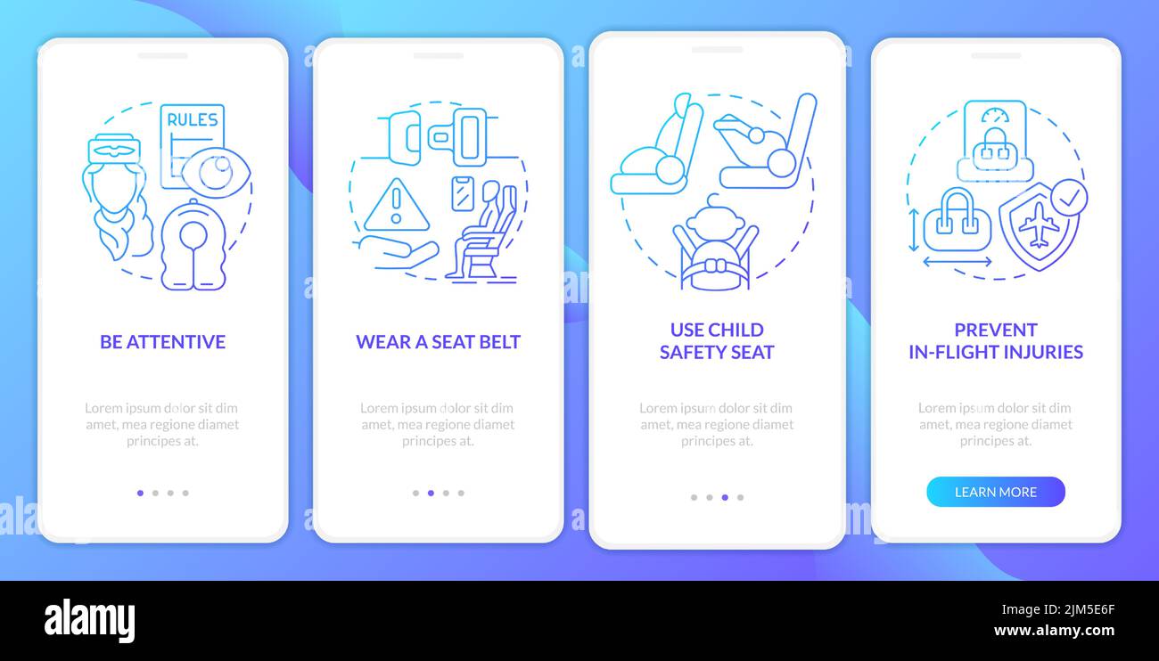 Flight safety procedures blue gradient onboarding mobile app screen Stock Vector Image & Art - Alamy