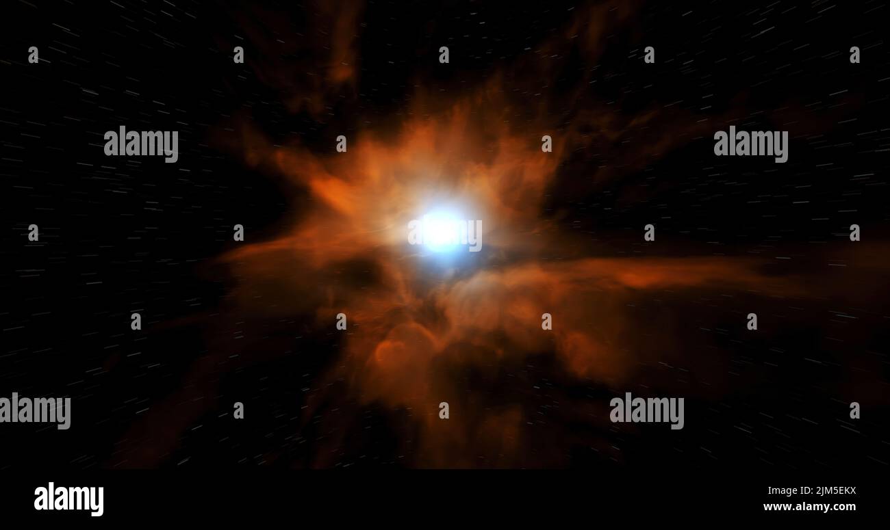 A beautiful 3D visualization of the space nebula planet in the dark sky ...