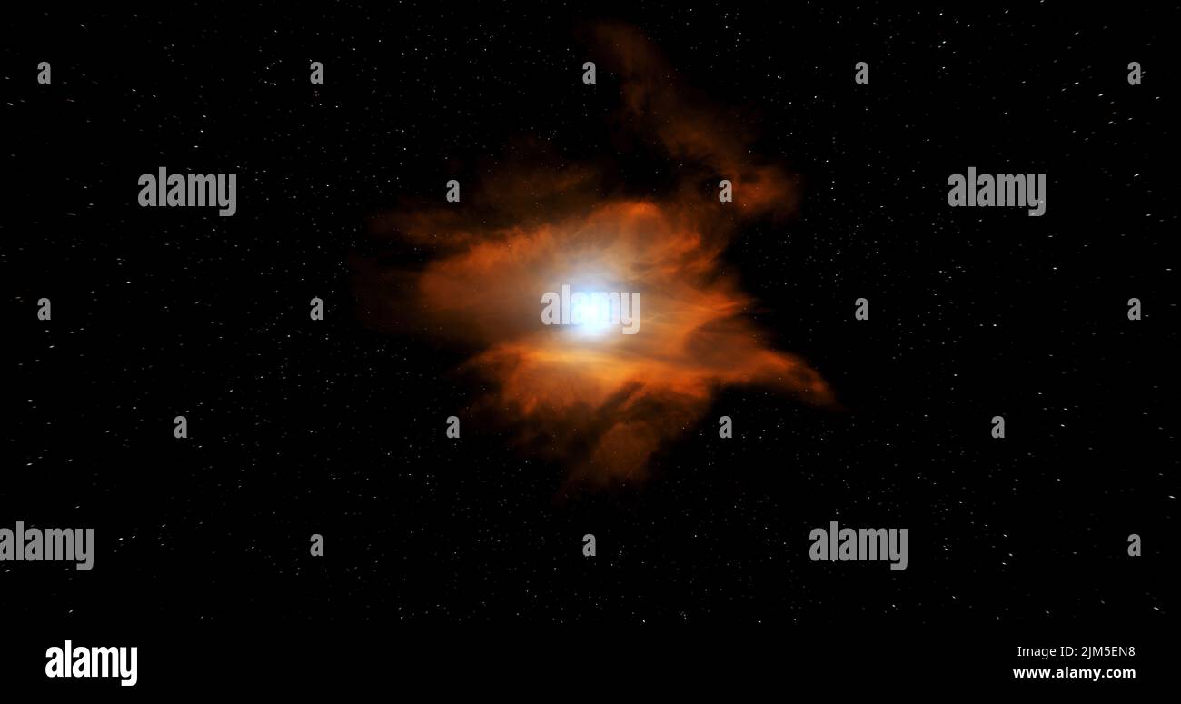 A beautiful 3D visualization of the space nebula planet in the dark sky ...