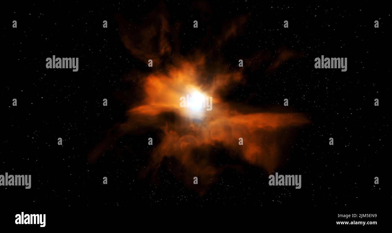 A beautiful 3D visualization of the space nebula planet in the dark sky ...