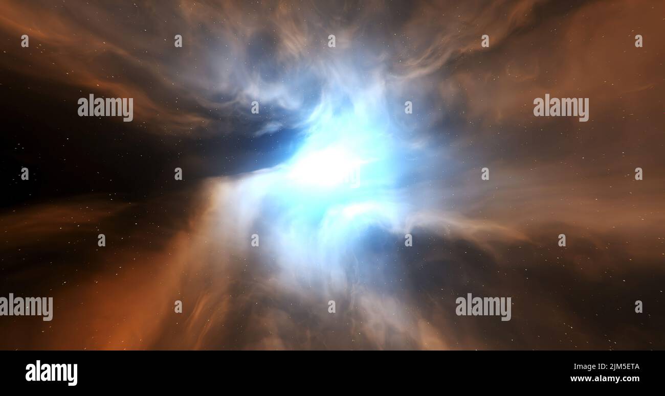 A beautiful 3D visualization of the space nebula planet in the dark sky ...