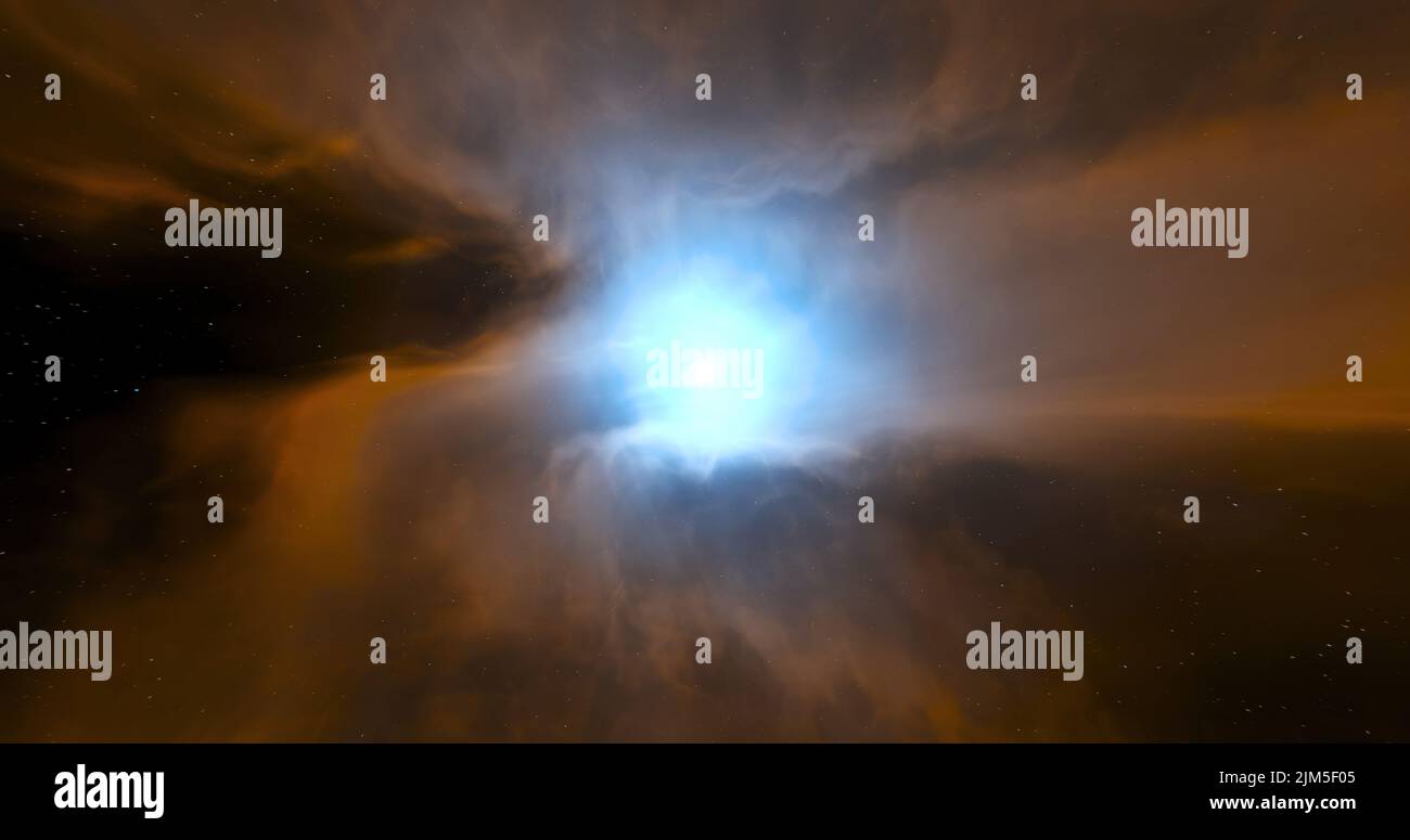 A beautiful 3D visualization of the space nebula planet in the dark sky ...