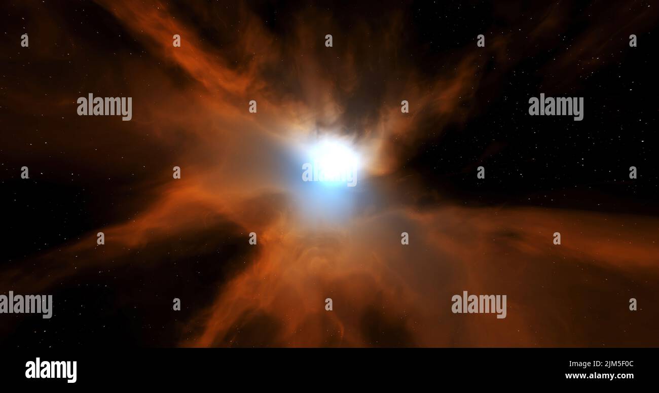 A beautiful 3D visualization of the space nebula planet in the dark sky ...