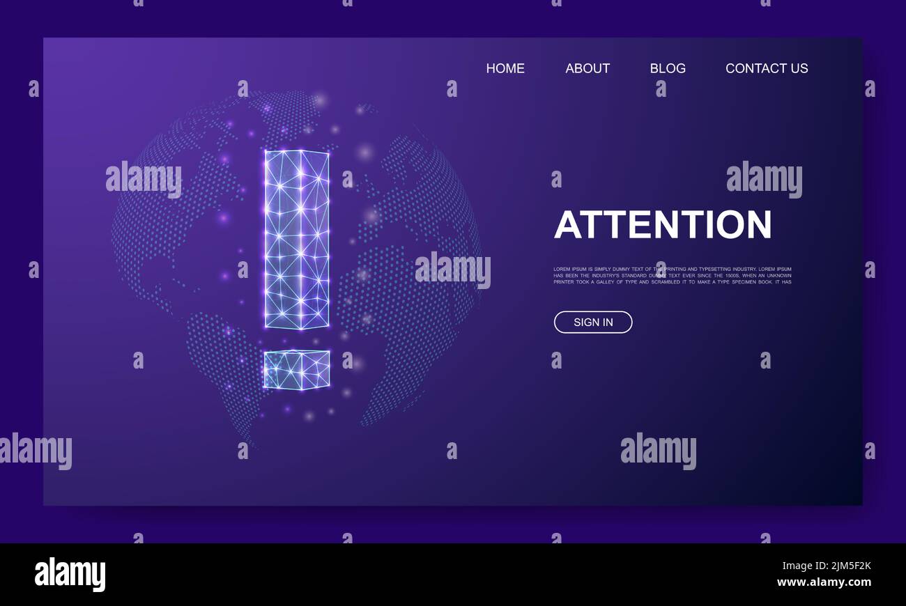 Exclamation mark 3d low poly website template. Alert design illustration concept. Polygonal ...