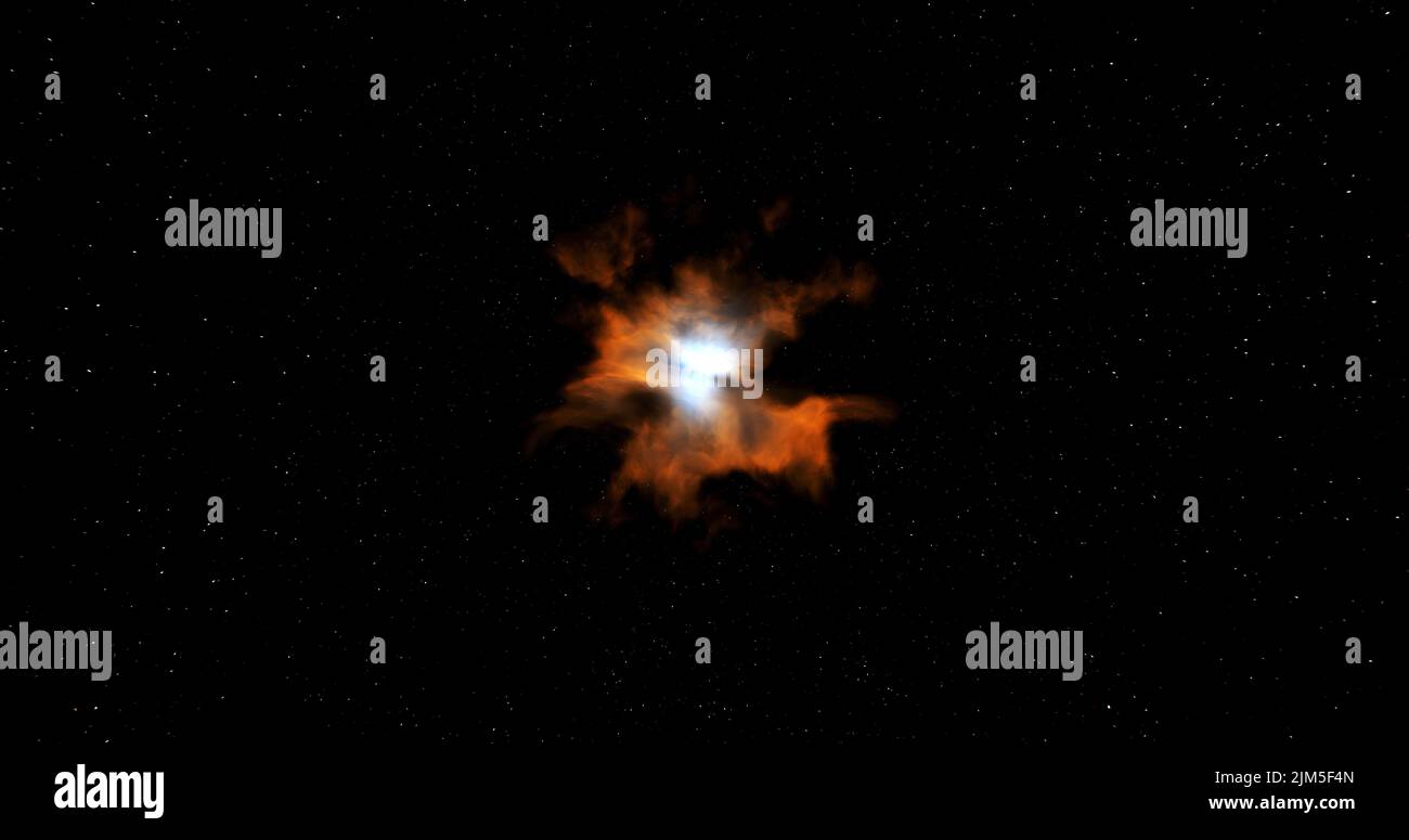 A beautiful 3D visualization of the space nebula planet in the dark sky ...