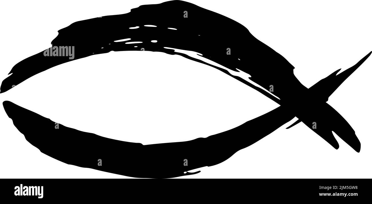 Fish symbol hand painted with ink brush, christian religious faith ...