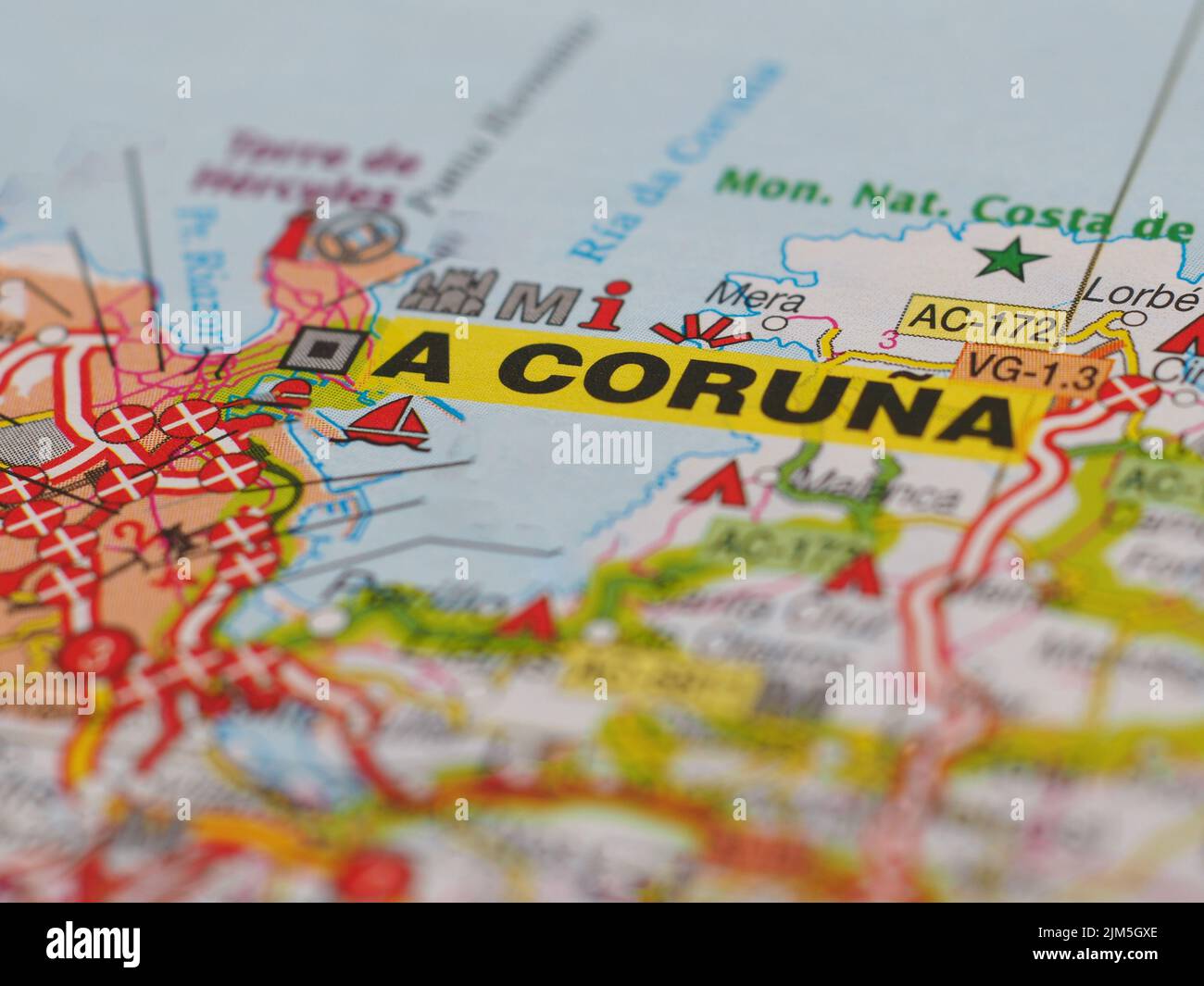 A map with the focus on the city of Coruna - holiday concept Stock ...