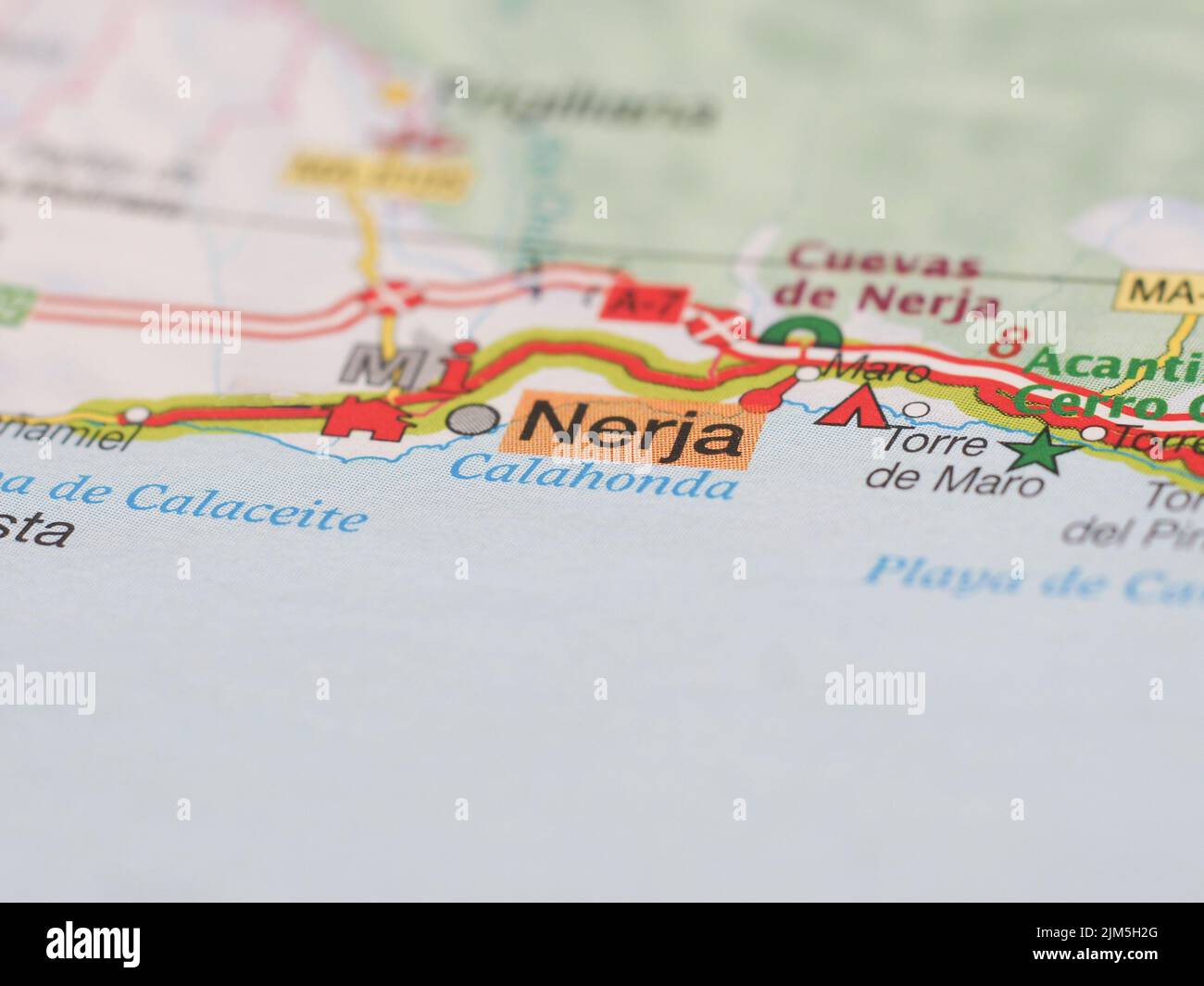 A map with the focus on the city of Nerja - holiday concept Stock Photo ...