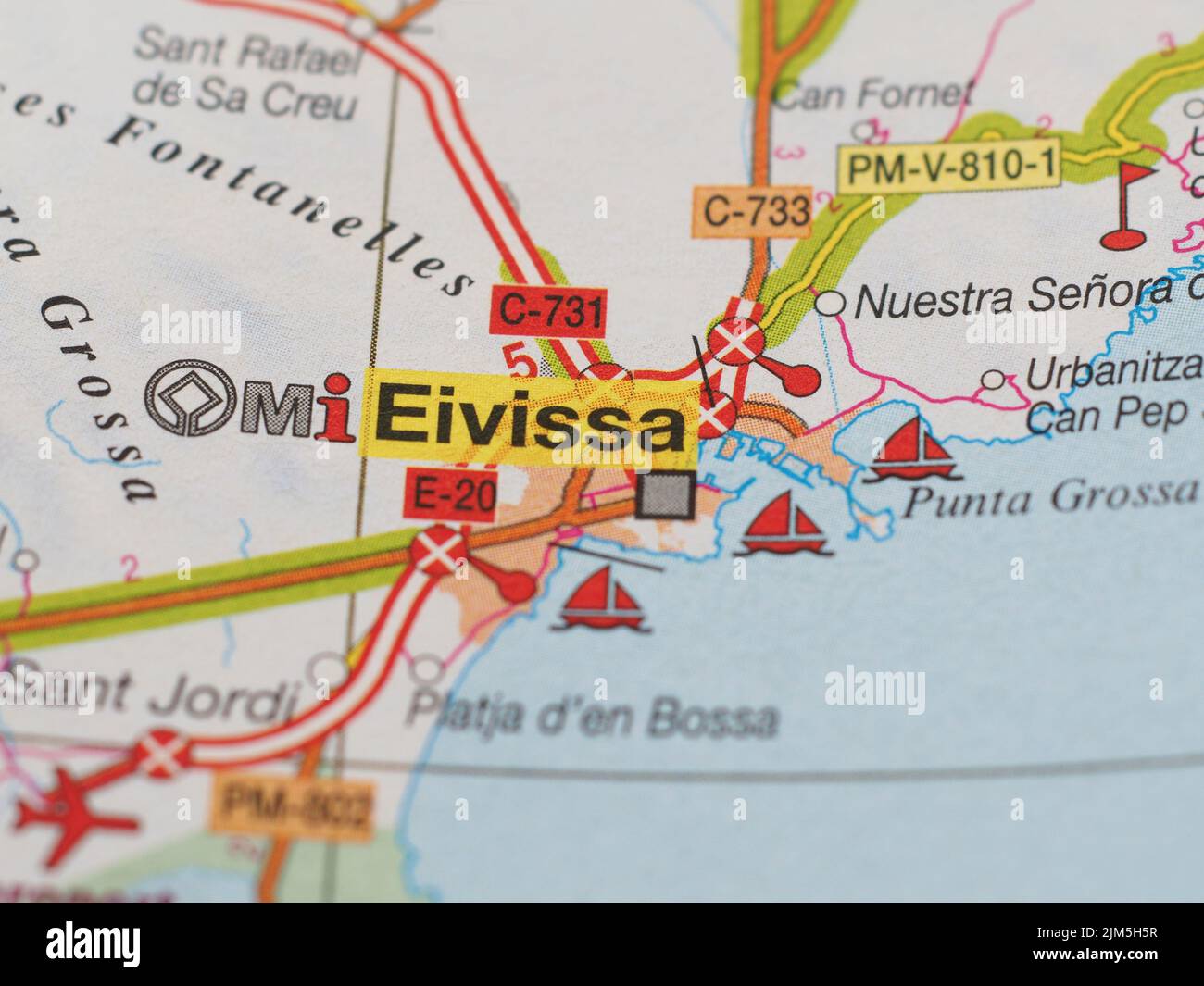 A map with the focus on the city of Ibiza - holiday concept Stock Photo ...