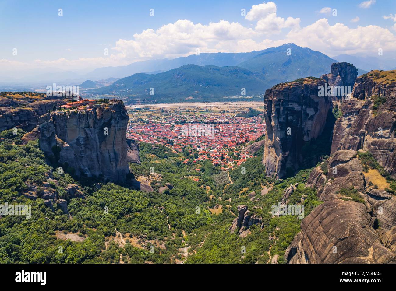 stunning aerial view of the famous monasteries on the tops of stone ...