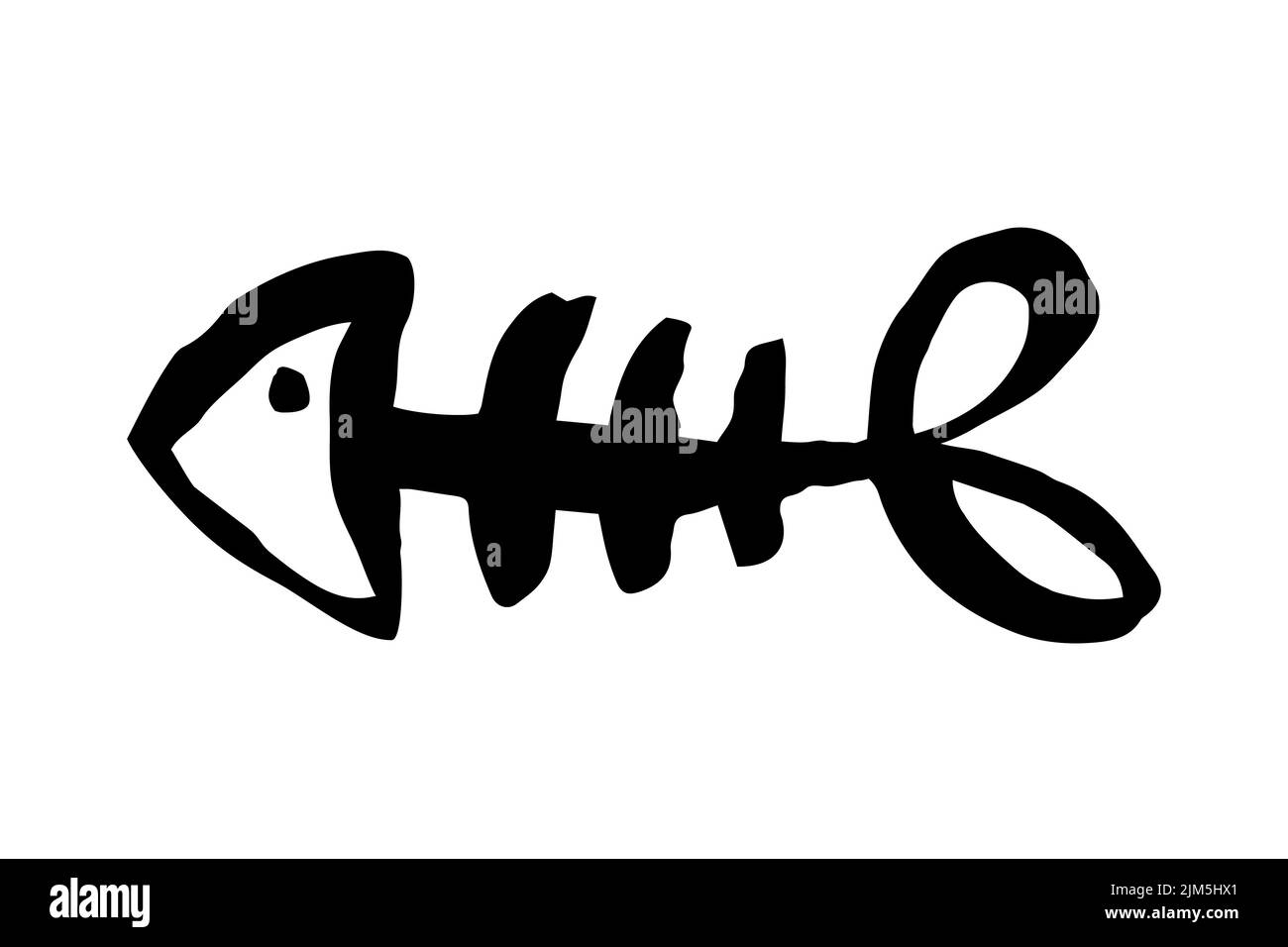 Fish bone skeleton hand painted with ink brush stroke, isolated on ...