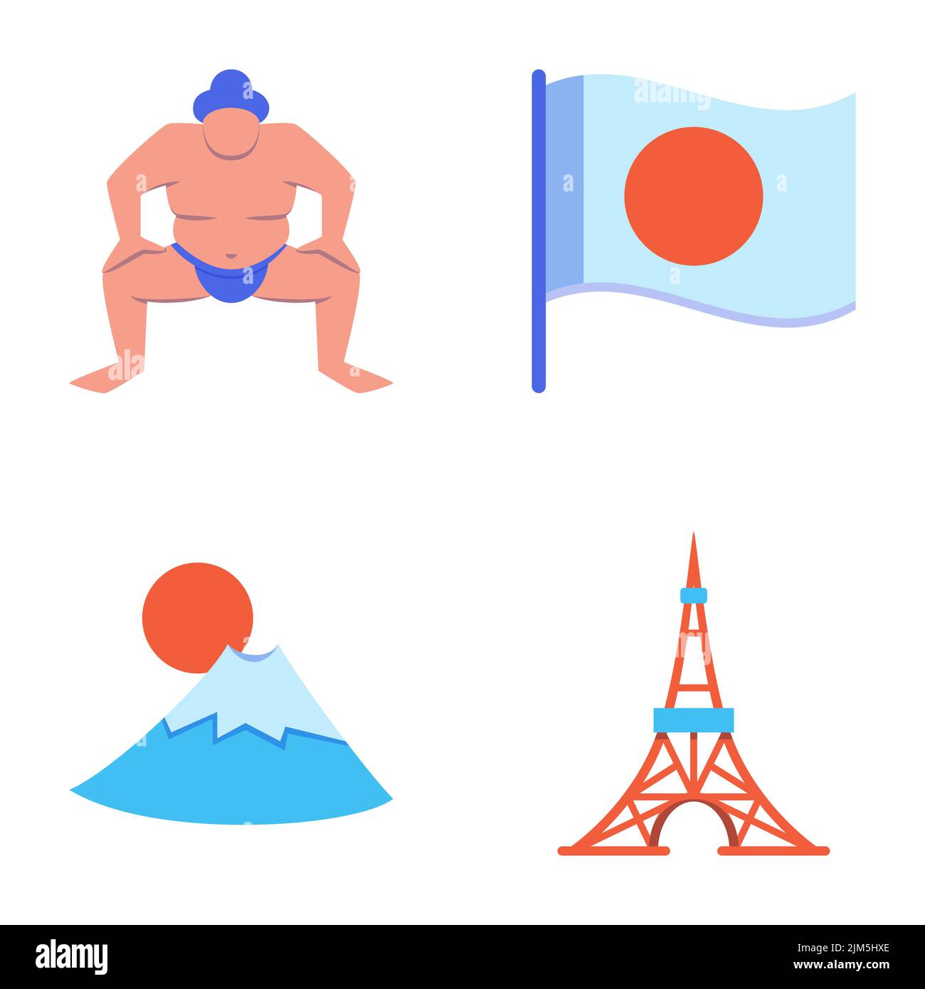 Japan traditional symbols icon set in flat style. Japanese national ...