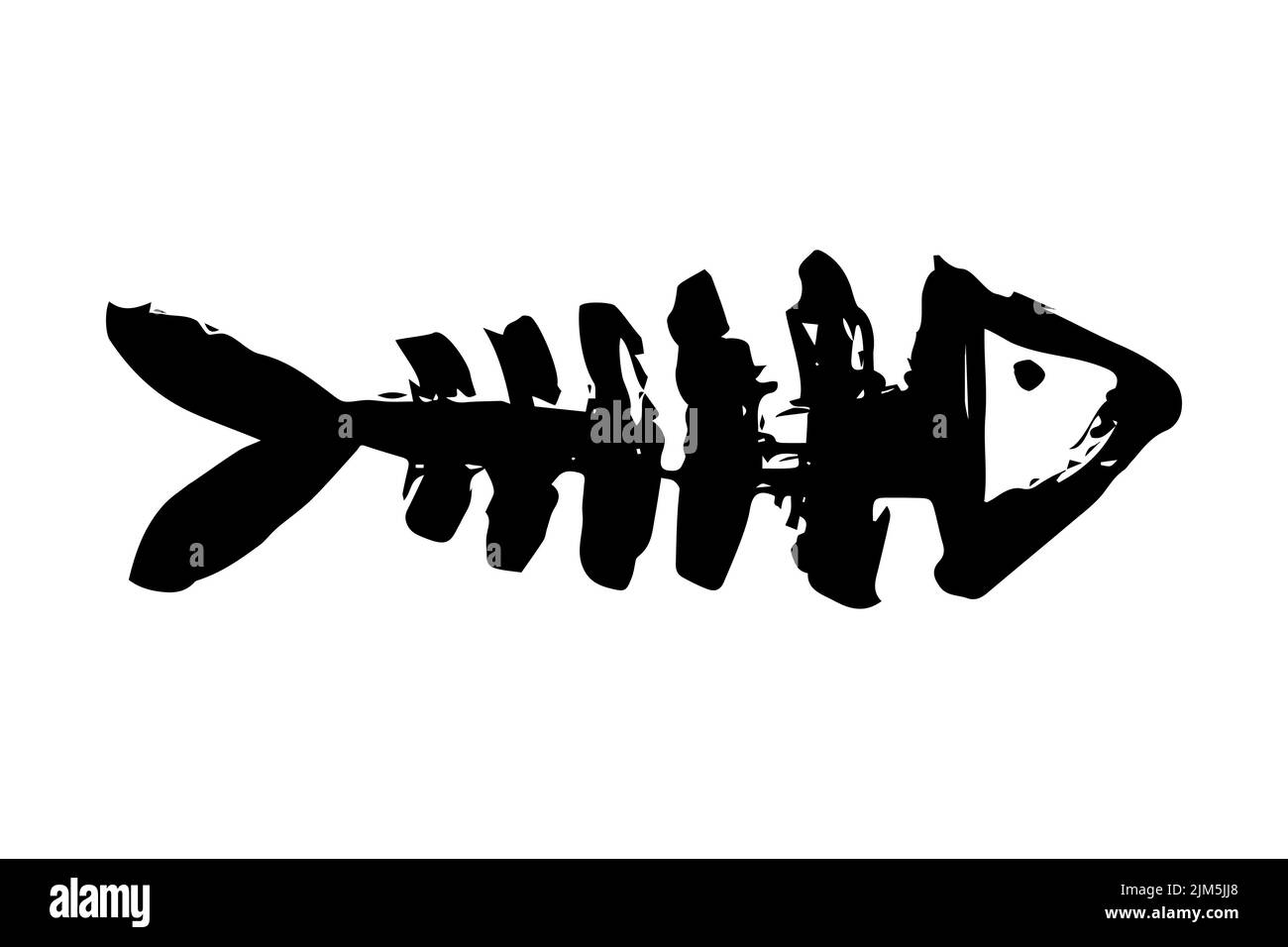 Fish bone skeleton hand painted with ink brush stroke, isolated on ...