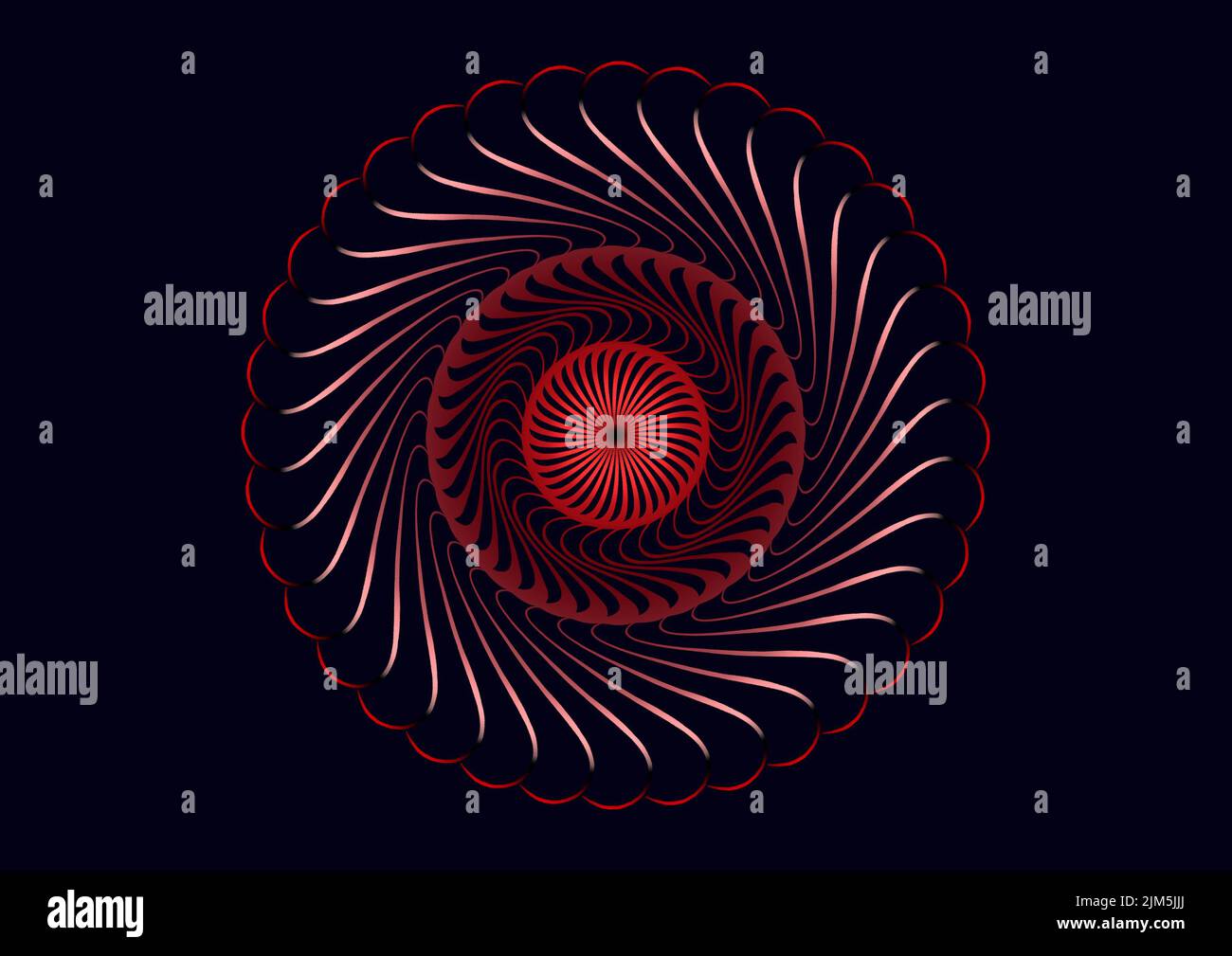 Abstract red wavy circle with pink fractal rays and burgundy swirling ...