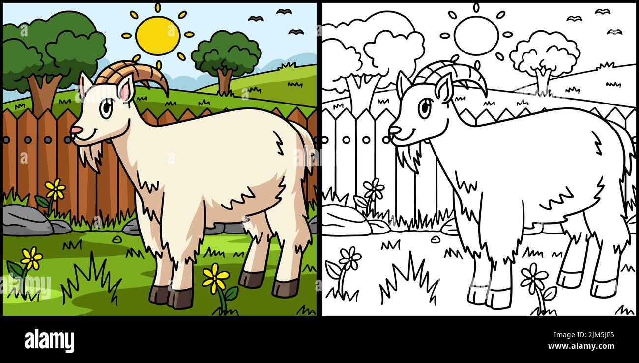 Goat Coloring Page Colored Illustration Stock Vector Image & Art - Alamy
