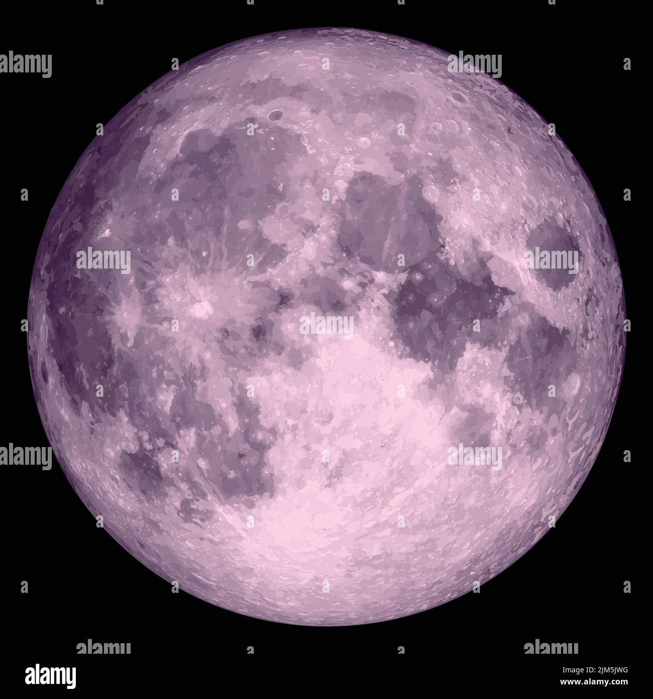 Full moon illustration isolated on black background. Purple realistic ...
