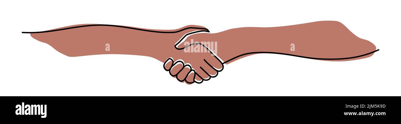 Handshake, agreement, introduction banner hand drawn with single line ...