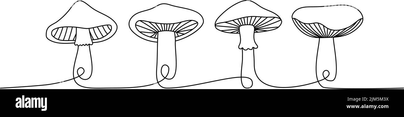 Set of Mushroom one line continuous drawing. Mushroom continuous one ...