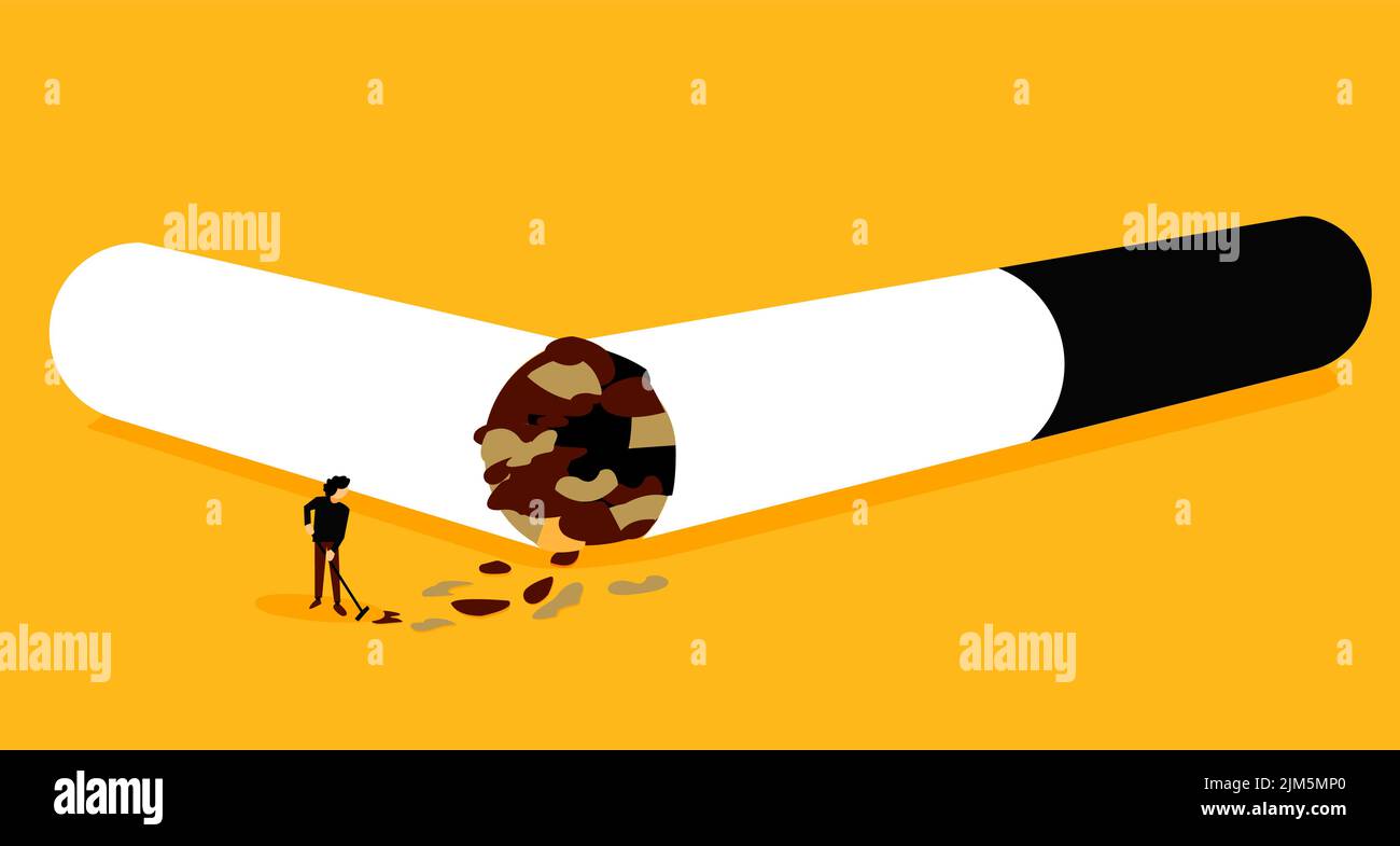 A man sweeping tobacco from broken cigarette, illustration about ...