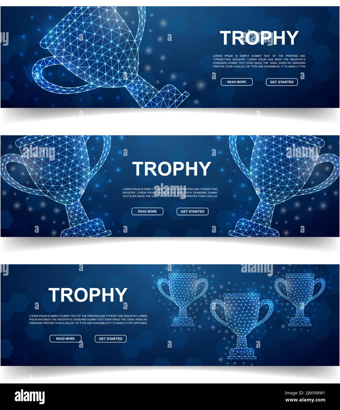 Set of three Trophy cup horizontal banners. Horizontal illustration for ...