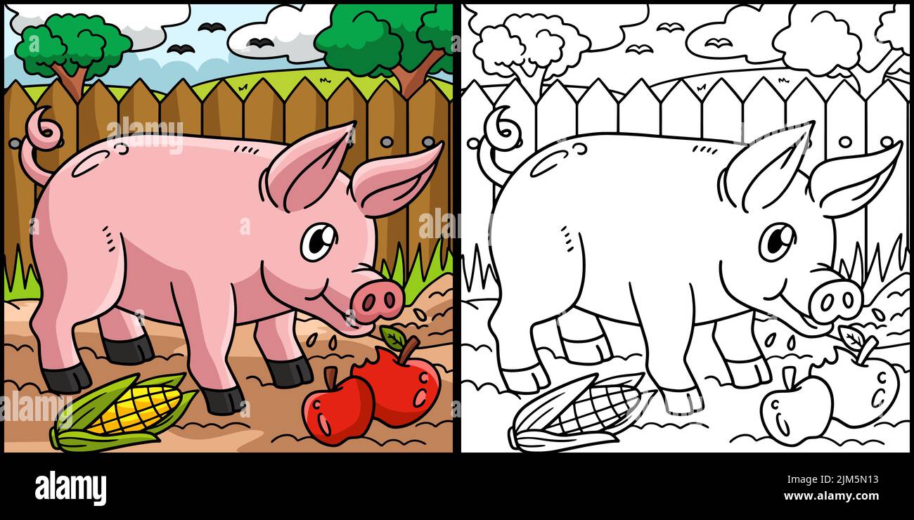 Pig Coloring Page Colored Illustration Stock Vector Image & Art - Alamy