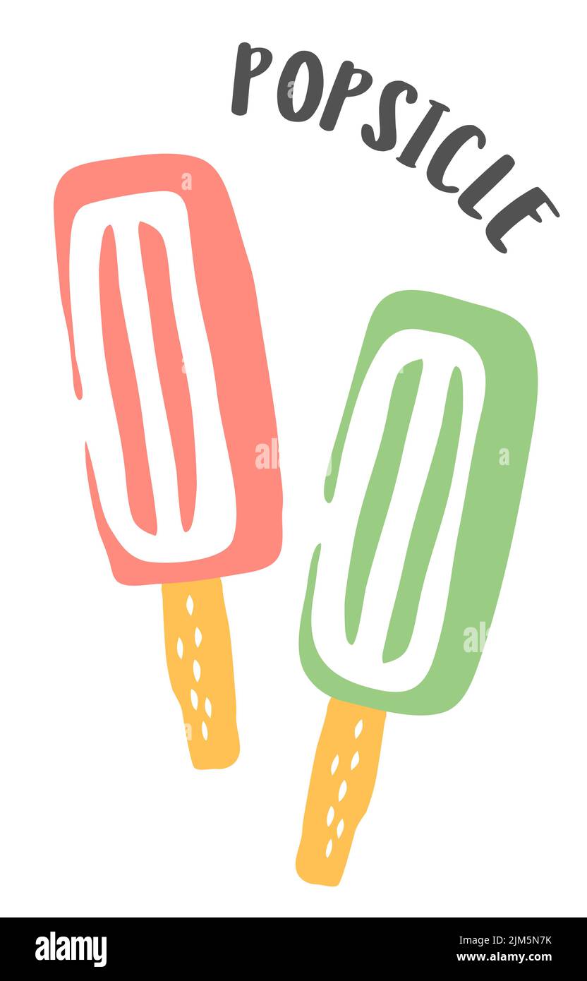 Ice lolly popsicle drawing hand painted with ink brush isolated on ...