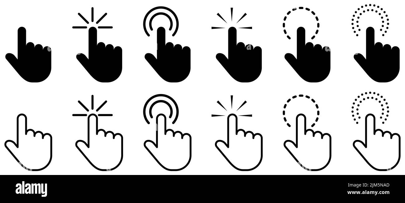 Set of hand click icons. Flat and line art style. Design for web and ...