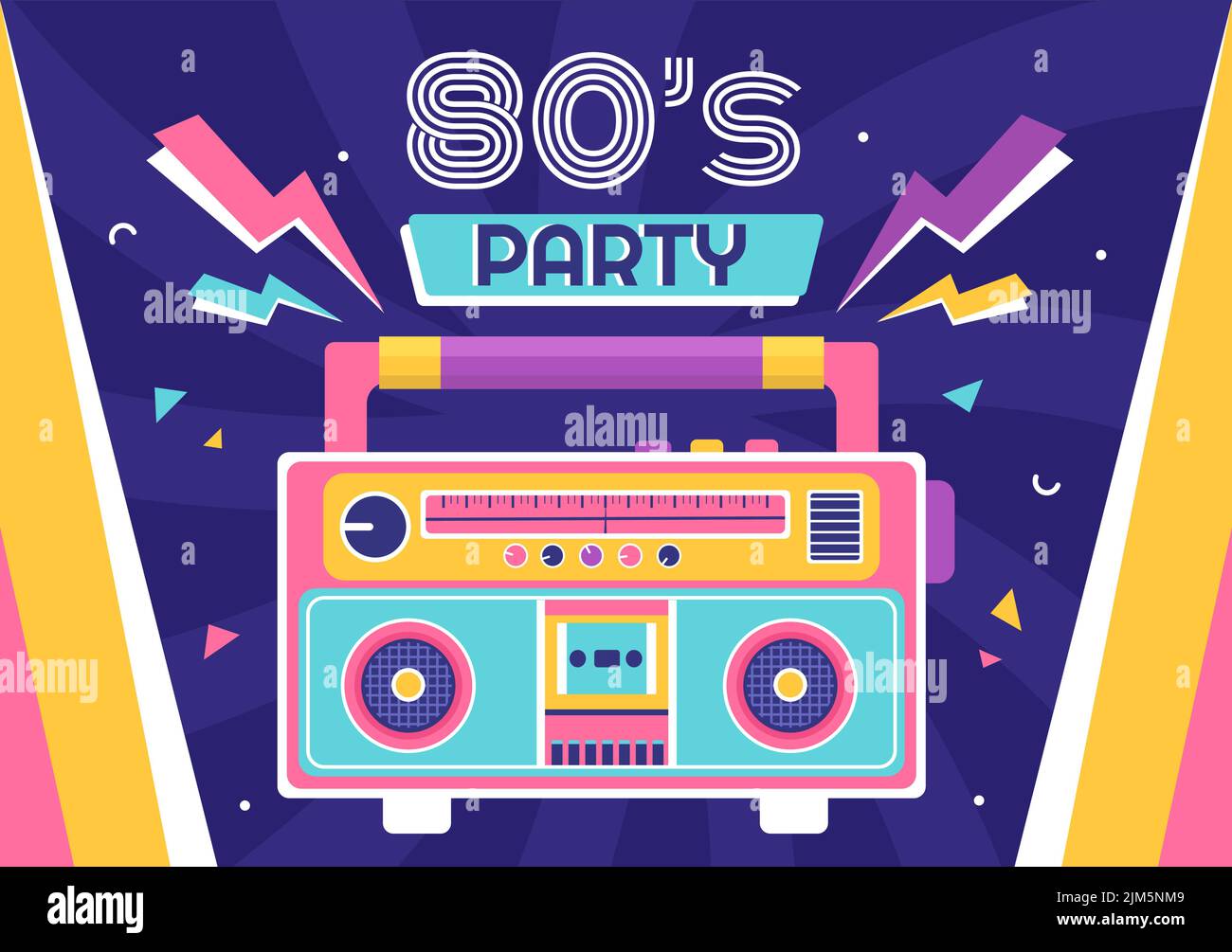 80s Party Cartoon Background Illustration with Retro Music, 1980 Radio ...