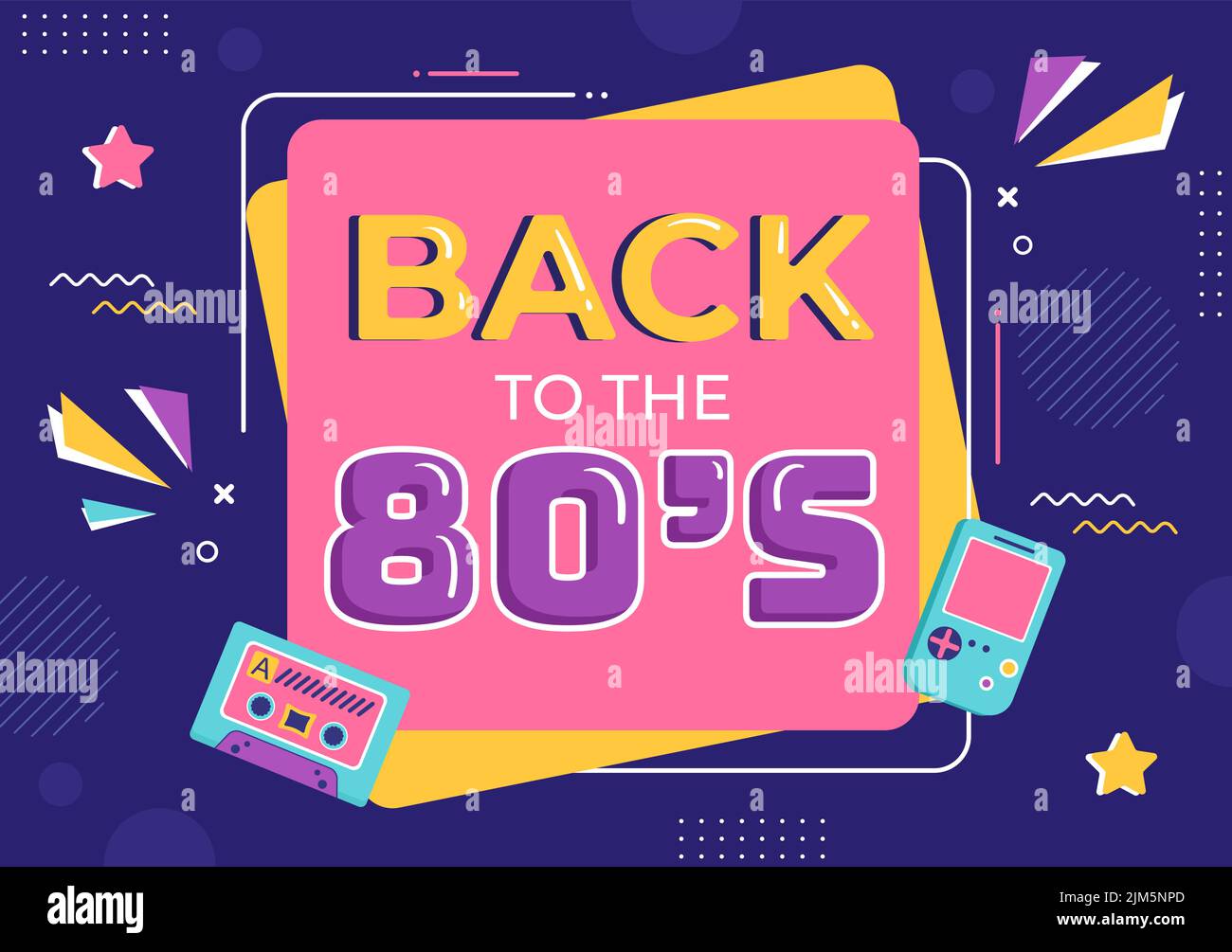 80s Party Cartoon Background Illustration with Retro Music, 1980 Radio ...