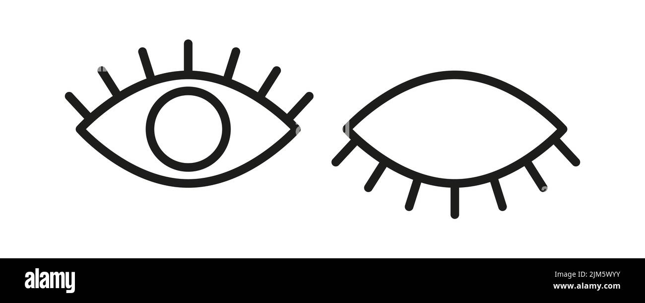 Password hidding icons set. Icons of eyes with eyelashes for password ...