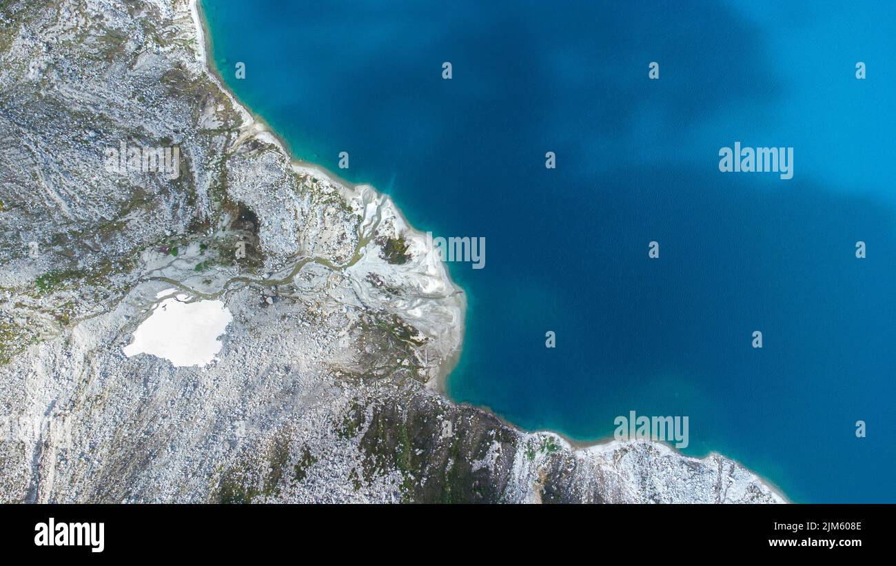 An aerial top view of a calm lake Stock Photo - Alamy