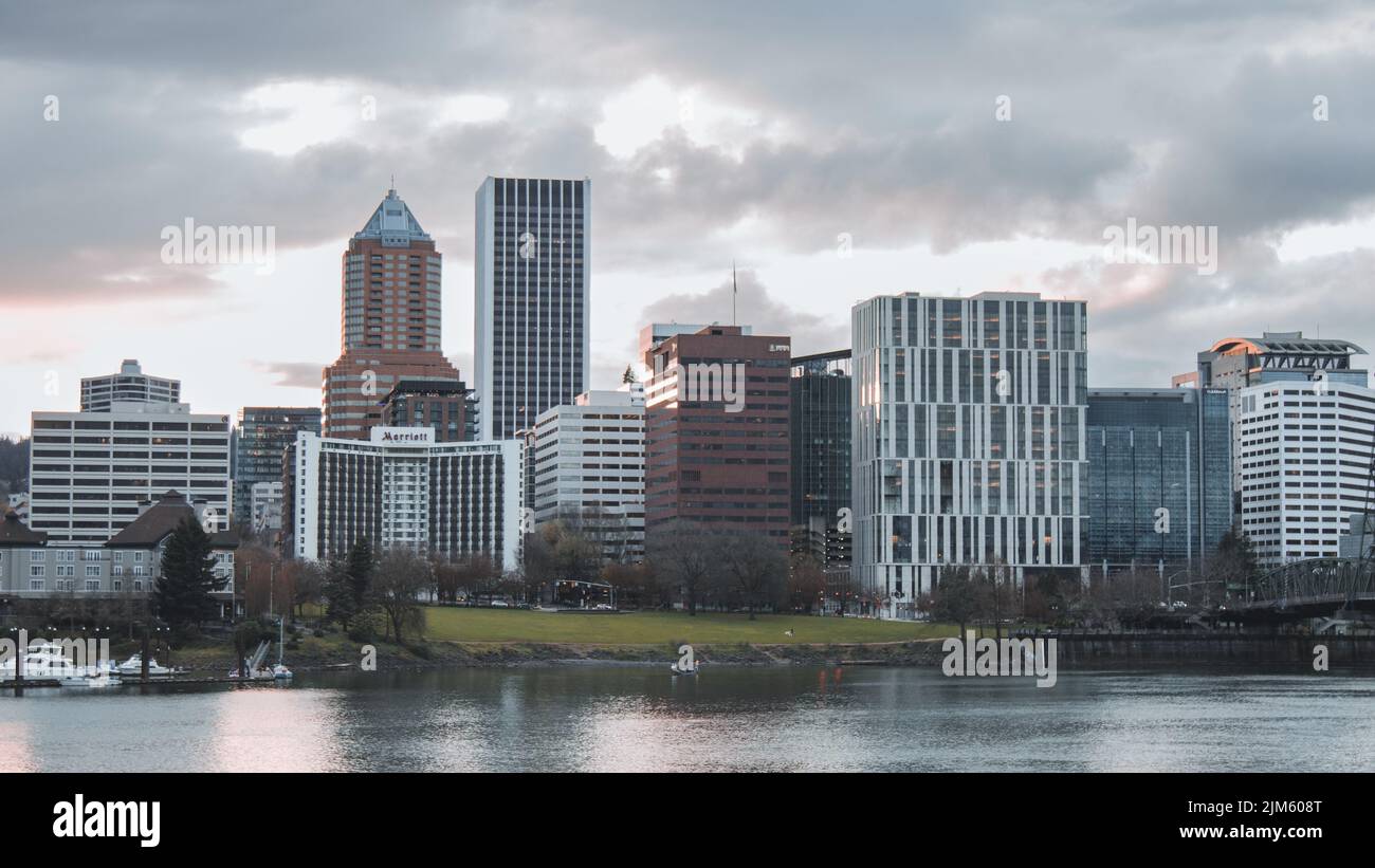 The Portland's downtown city skyline during the cloudy weather Stock ...