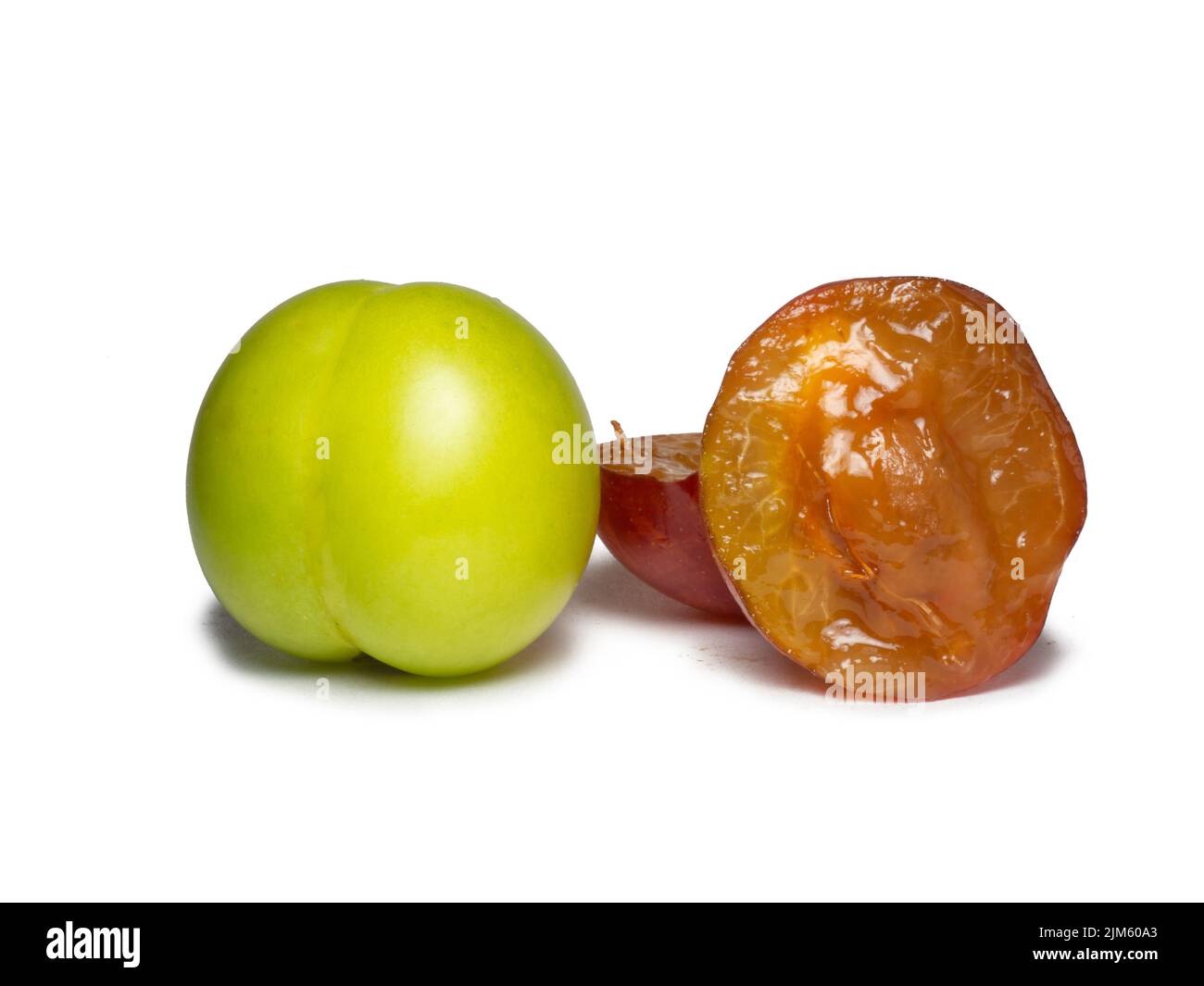 Cherry plum at different stages of maturation. Plum variety. Red and ...