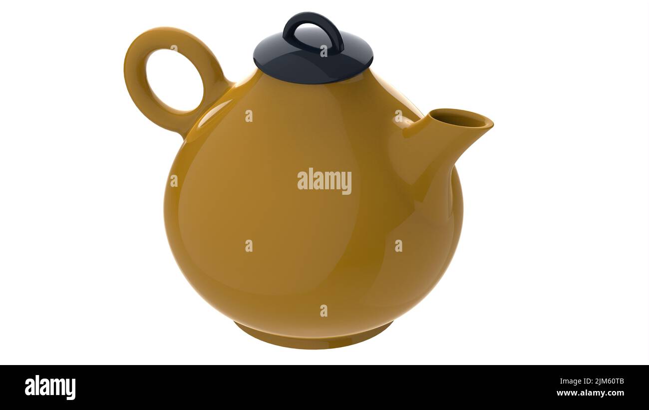 yellow teapot isolated 3d black red for tea time render image Stock ...