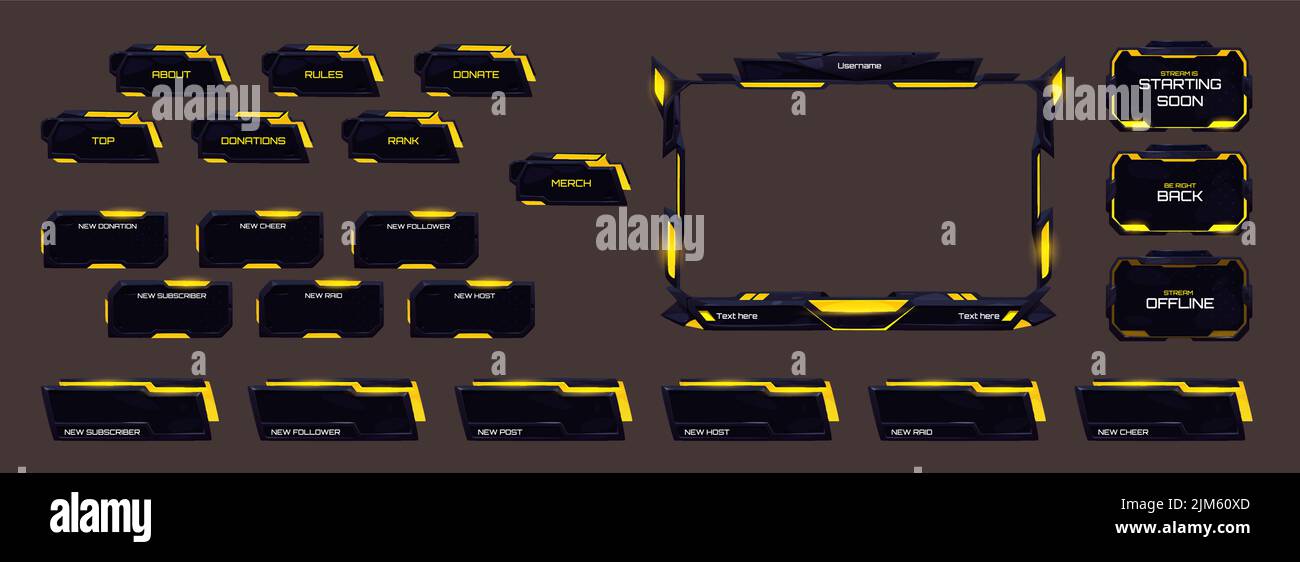Game stream overlay, ui frame with yellow neon glow. Digital user ...