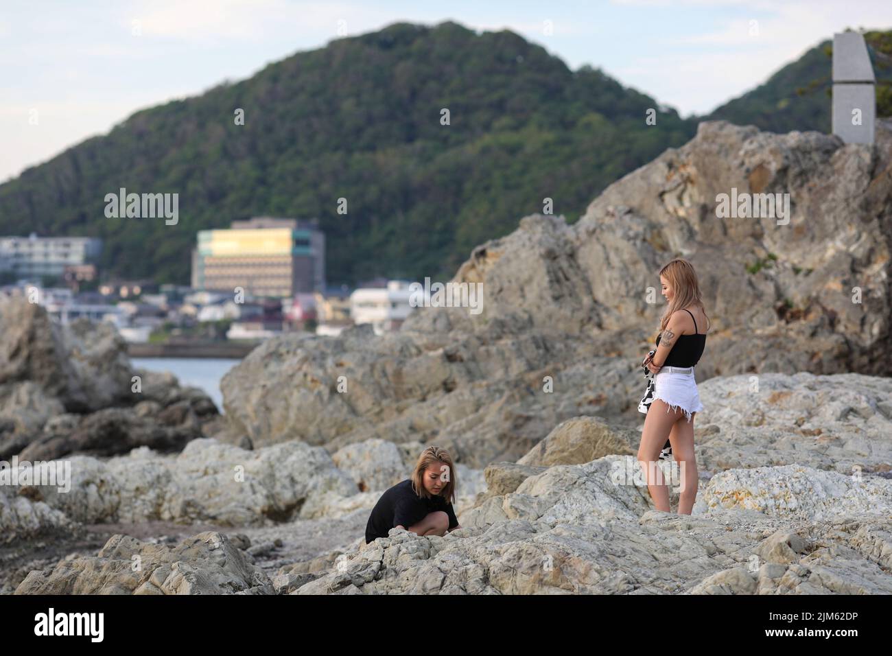 May 17, 2020, Hayama, Japan: Japanese Girls spend time on the Beach of ...