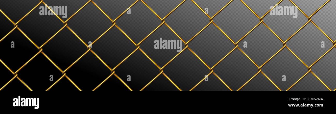Metal fence mesh, pattern of brass wire grid isolated on transparent ...