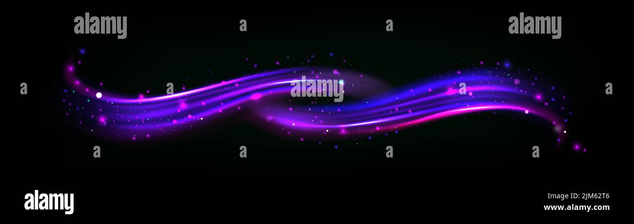 Neon magic wawes, wind effect purple twirl with blue sparkles. Swirl of ...