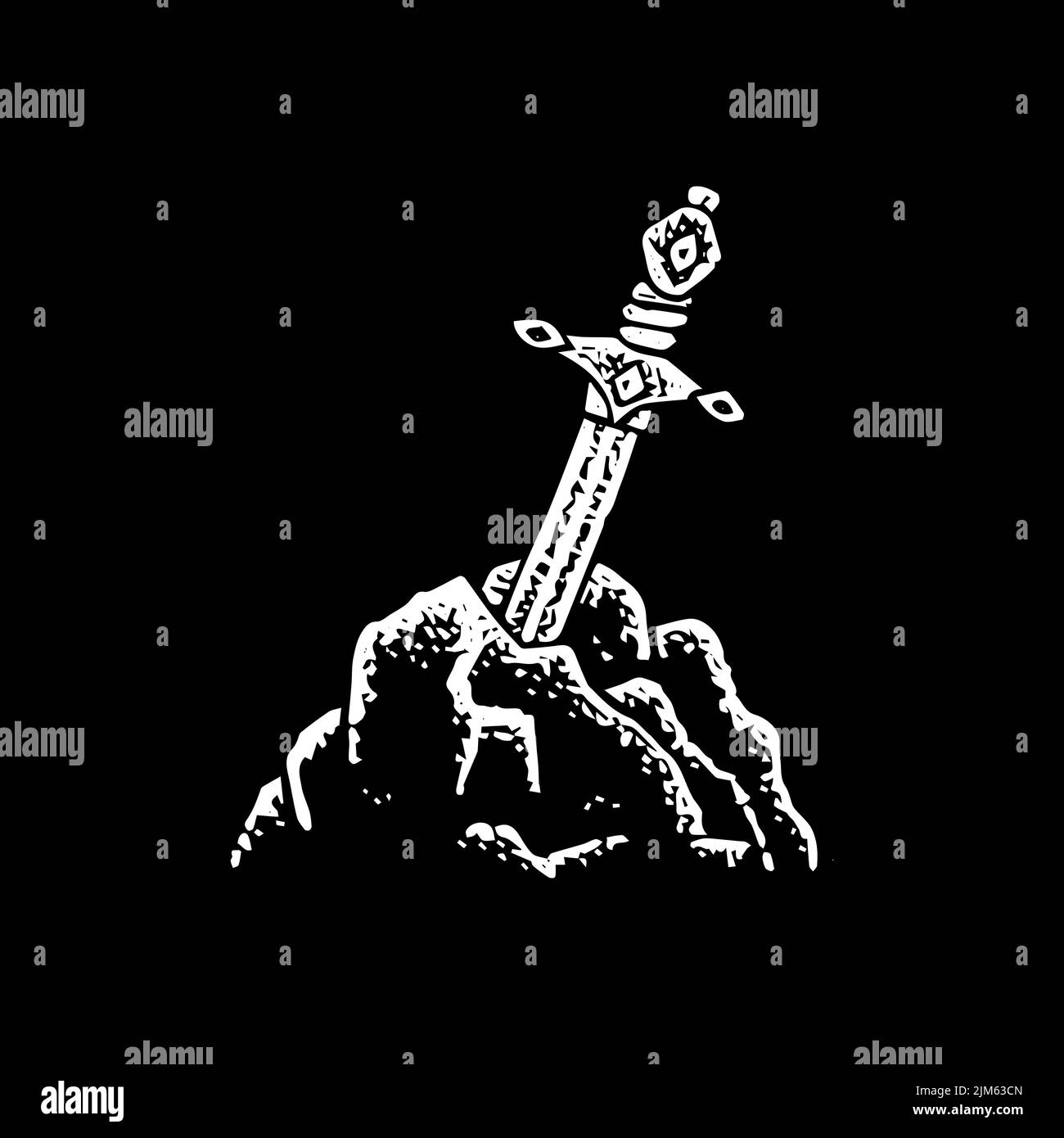 Sword in Stone Black Dotwork. Vector Illustration of Hand Drawn Objects ...