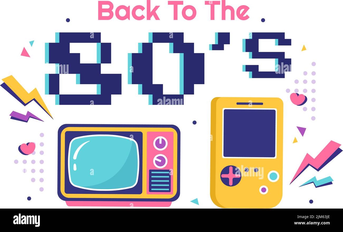 80s Party Cartoon Background Illustration with Retro Music, 1980 Radio ...